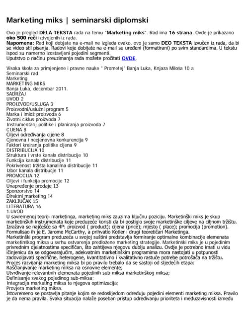 Seminarski diplomskimarketing miks-270 | PDF