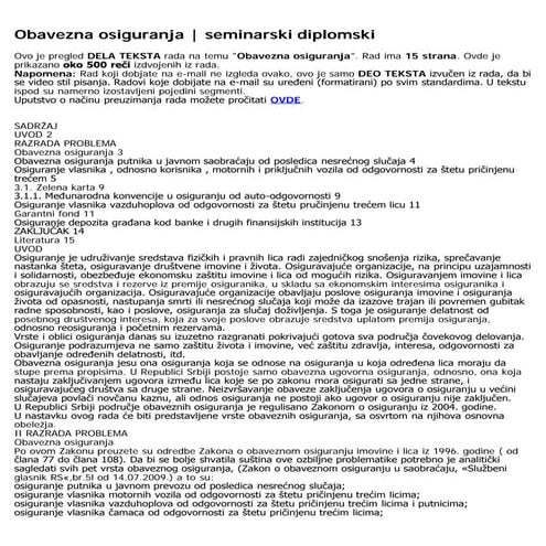 Seminarski diplomskiobavezna osiguranja | PDF