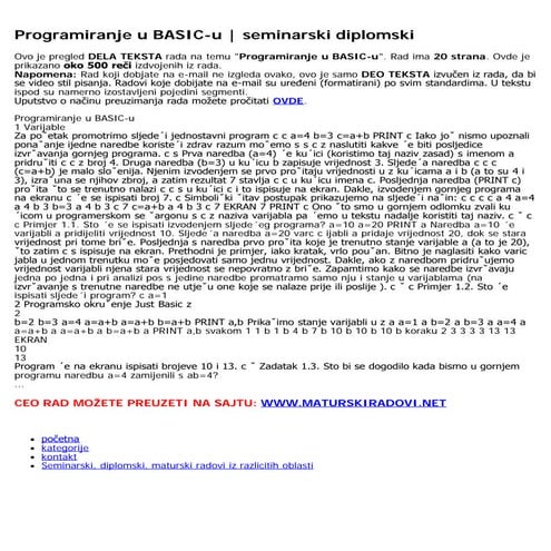 Seminarski diplomskiprogramiranje u-basic-u | PDF