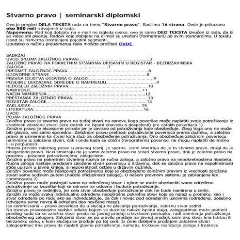 Seminarski diplomski stvarno pravo | PDF