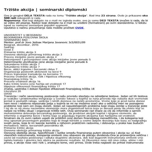 Seminarski diplomski trziste akcija-777 | PDF