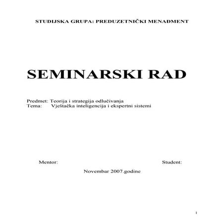 Seminarski rad ekspertni sistemi | DOC