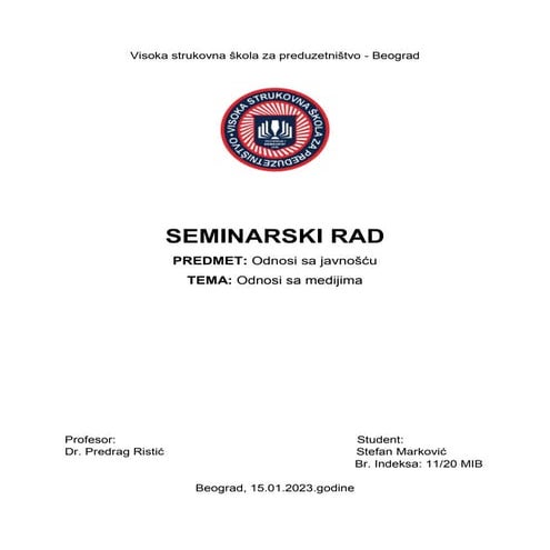 Seminarski rad - Odnosi sa javnošću - Odnosi sa medijima 15.01.2023.docx