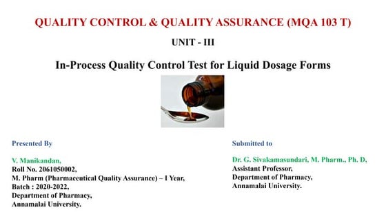 GMPs and quality control tests of liquid dosage forms | PDF | Chemistry ...
