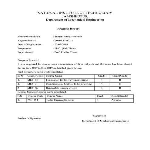 sem progress report during the Doctoral Degree | PDF