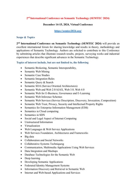 2nd International Conference on Semantic Technology (SEMTEC 2024) | PDF