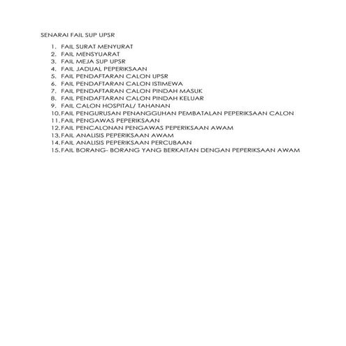 Senarai fail sup upsr | DOCX
