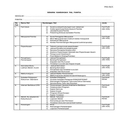 Senarai kandungan fail panitia | DOCX