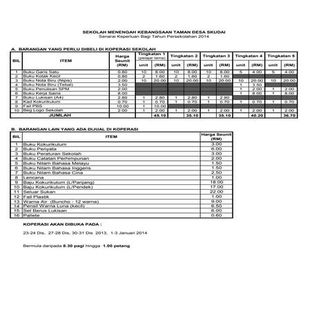 Senarai keperluan sesi 2014 (pelajar lama) | PDF
