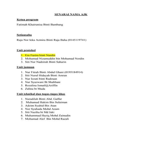 Senarai nama ajk(updated) | DOCX