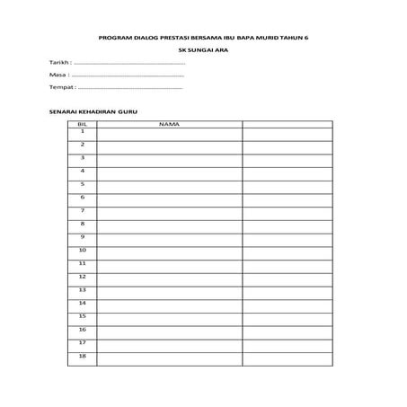 Senarai program dialog prestasi bersama ibu bapa murid tahun 6 | DOCX