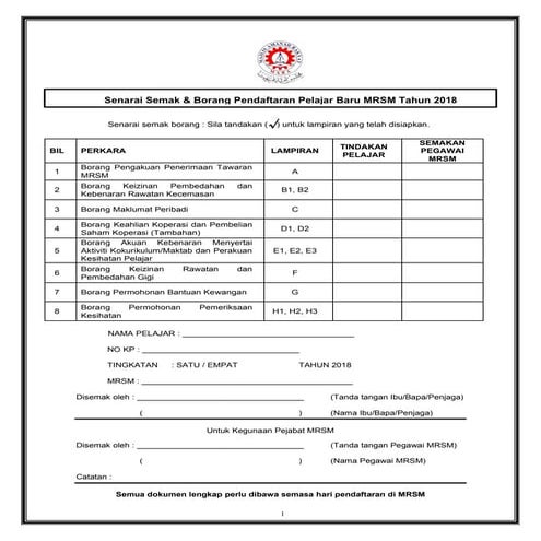 Senarai semak borang | PDF