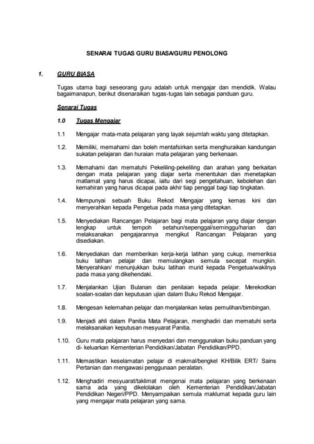 Tugas dan tanggungjawab ketua panitia mata pelajaran | DOCX