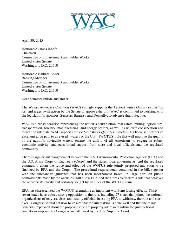 Coalition Letter to the Senate Environment and Public Works Committee…