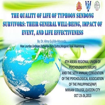 The Quality of Life of Typhoon Sendong Survivors | PPTX