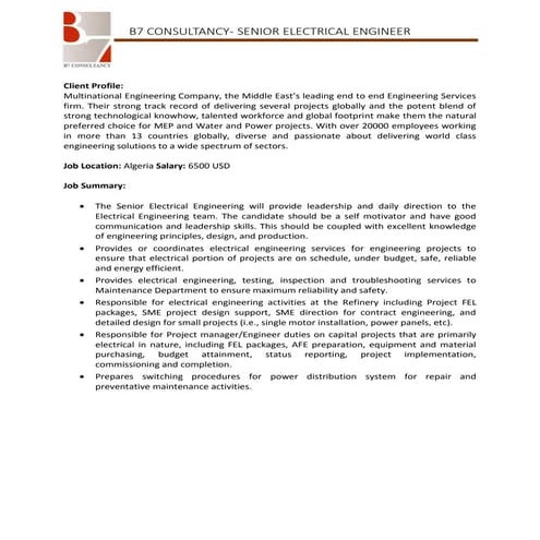 Senior Electrical Engineer JD | PDF