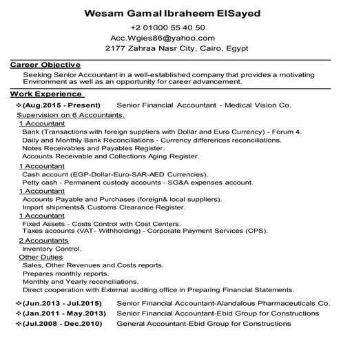 Senior accountant Wesam Saleh | DOCX | Business Accounting & Finance | Business