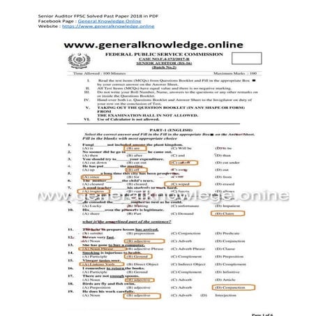 Senior auditor fpsc solved past paper | PDF