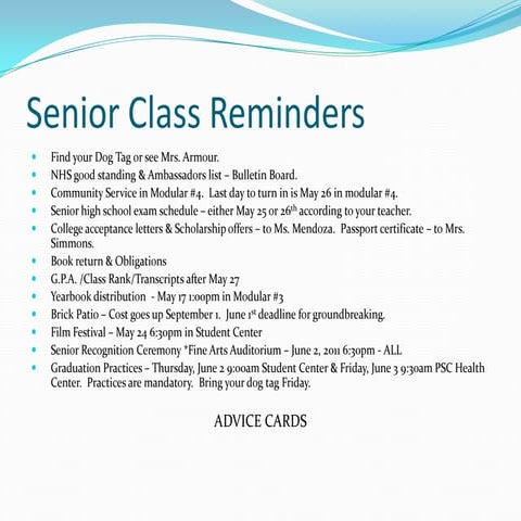Senior Class Reminders | PPTX | Graduation | Personal Celebrations ...