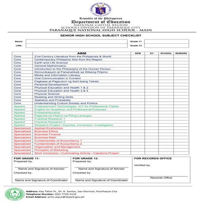 SENIOR HIGH SCHOOL -Subject Checklist.docx