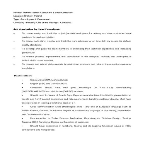 Senior & lead consultant positions | DOC