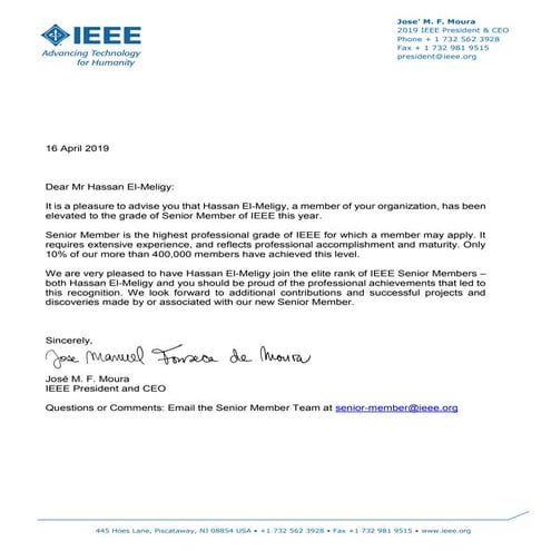 Senior member employer letter Hassan El-Meligy | PDF