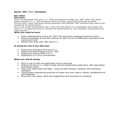 Senior net c++ developer | PDF