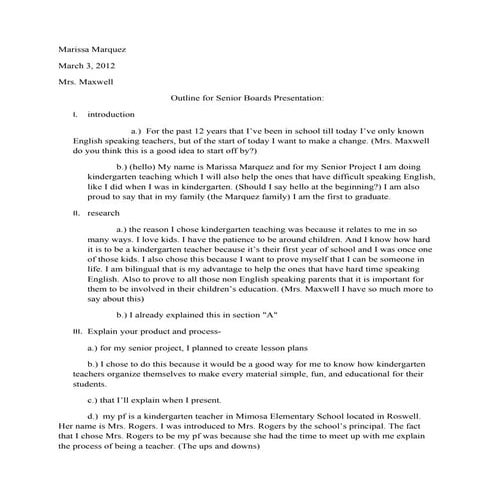 Senior project outline kindergarten | RTF | Daycare and Pre-School ...