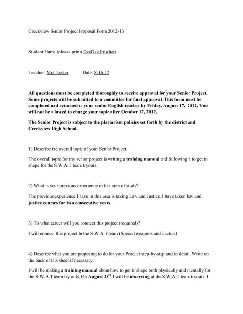 Senior Project Proposal Form 2012 13 | PDF
