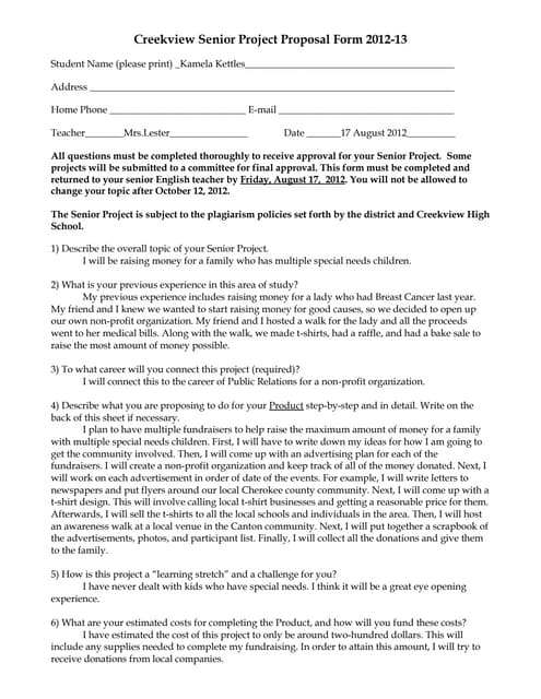 Creekview Senior Project Proposal Form 2012-13 | PDF | Hair Care | Beauty