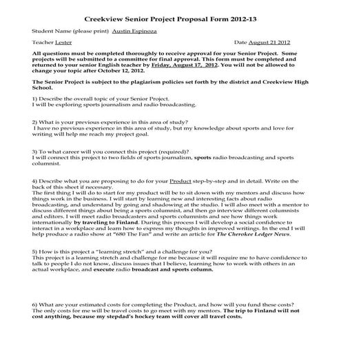 Senior Project Proposal Form | PDF