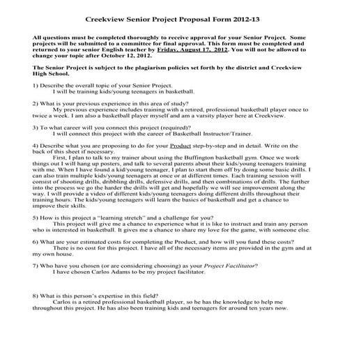 Senior Project Proposal Form 2012 13 | PDF
