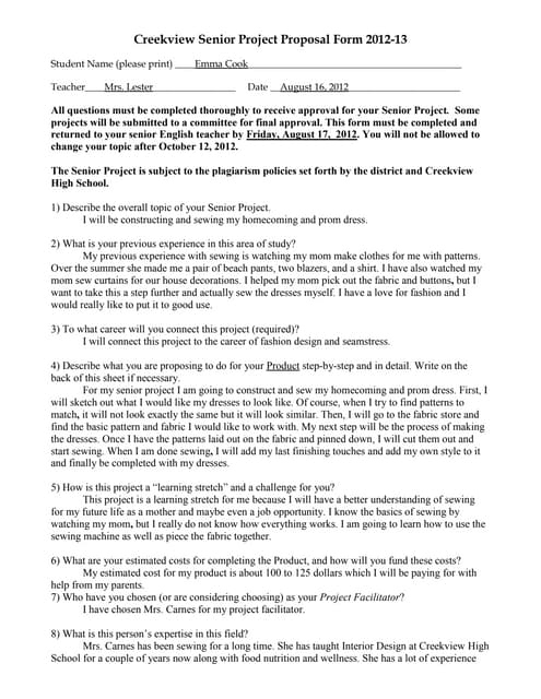 Creekview Senior Project Proposal Form 2012-13 | PDF | Hair Care | Beauty