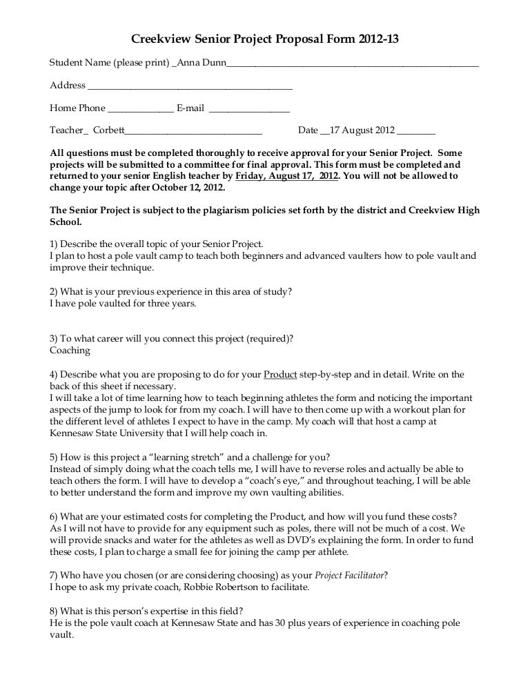 Senior Project Proposal Form 2012-13