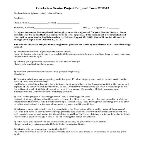 Project Proposal Form | PDF