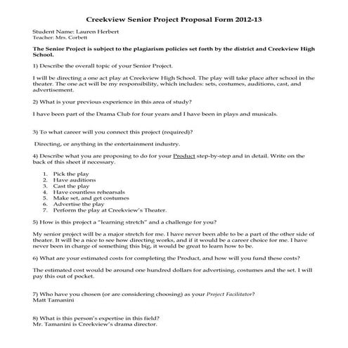 Senior project proposal form 2012 13 | PDF