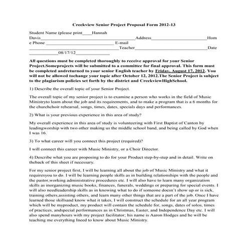 Senior Project Proposal Form 2012 13 (edit) | DOCX | Education