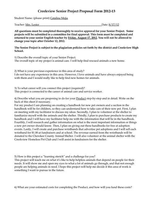 Senior Project Commitment Statement | PDF