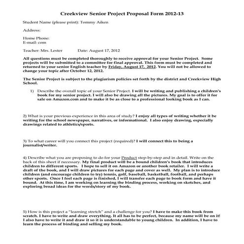 Senior Project Proposal Form | PDF