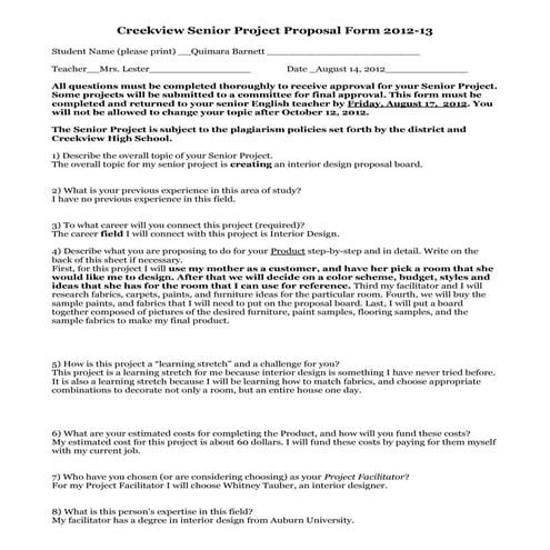 Senior Project Proposal Form 2012-2013 | PDF