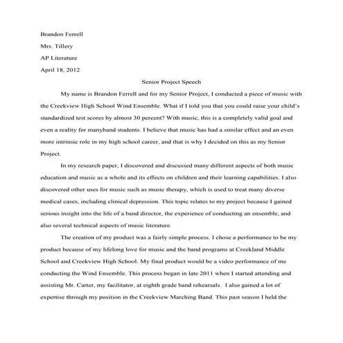 Senior Project Speech Brandon Ferrell | DOCX