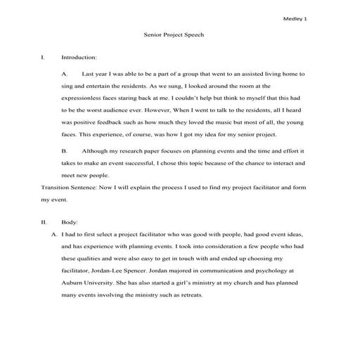 Mla format integrated senior project speech outline 2011 | DOCX