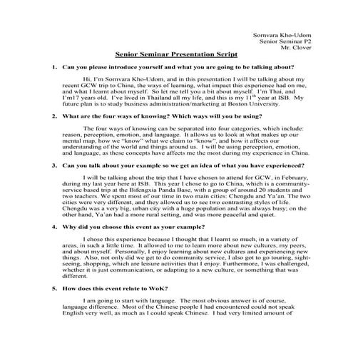 Senior Seminar Presentation Script | DOCX