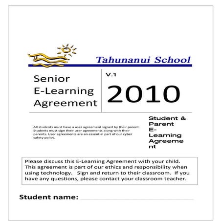 Senior student e learning agreements for home | DOC