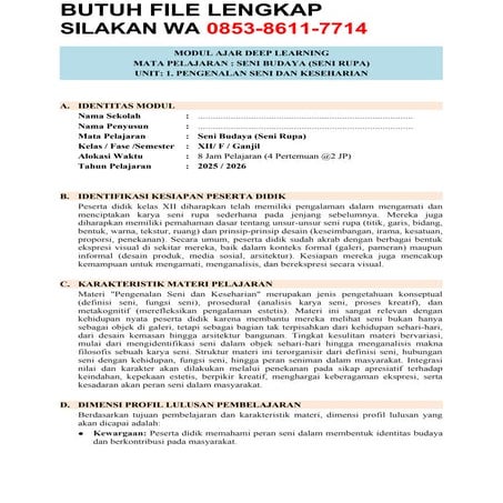 Modul Ajar Pembelajaran Mendalam Senbud Seni Rupa Kelas 12 Terbaru 2025 | DOCX