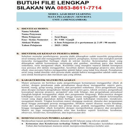 Modul Ajar Pembelajaran Mendalam SBK Seni Rupa Kelas 8 Terbaru 2025 | DOCX