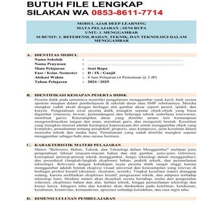 Modul Ajar Pembelajaran Mendalam SBK Seni Rupa Kelas 9 Terbaru 2025 | DOCX