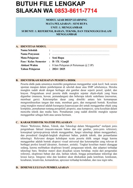 Download Modul Ajar Seni Rupa Kelas 7 Deep Learning Terbaru | PDF