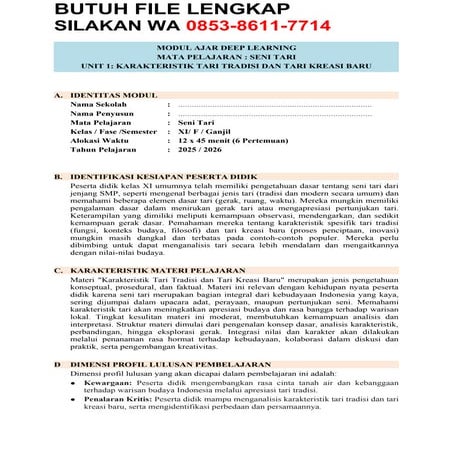 Modul Ajar Deep Learning SBK Seni Tari Kelas 11 SMA Terbaru 2025 | DOCX