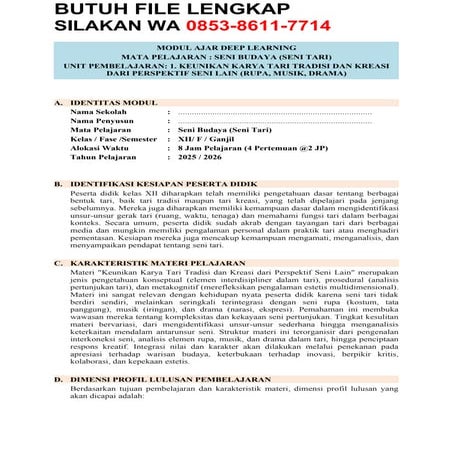 Modul Ajar Deep Learning Senbud Seni Tari Kelas 12 SMA Terbaru 2025 | DOCX